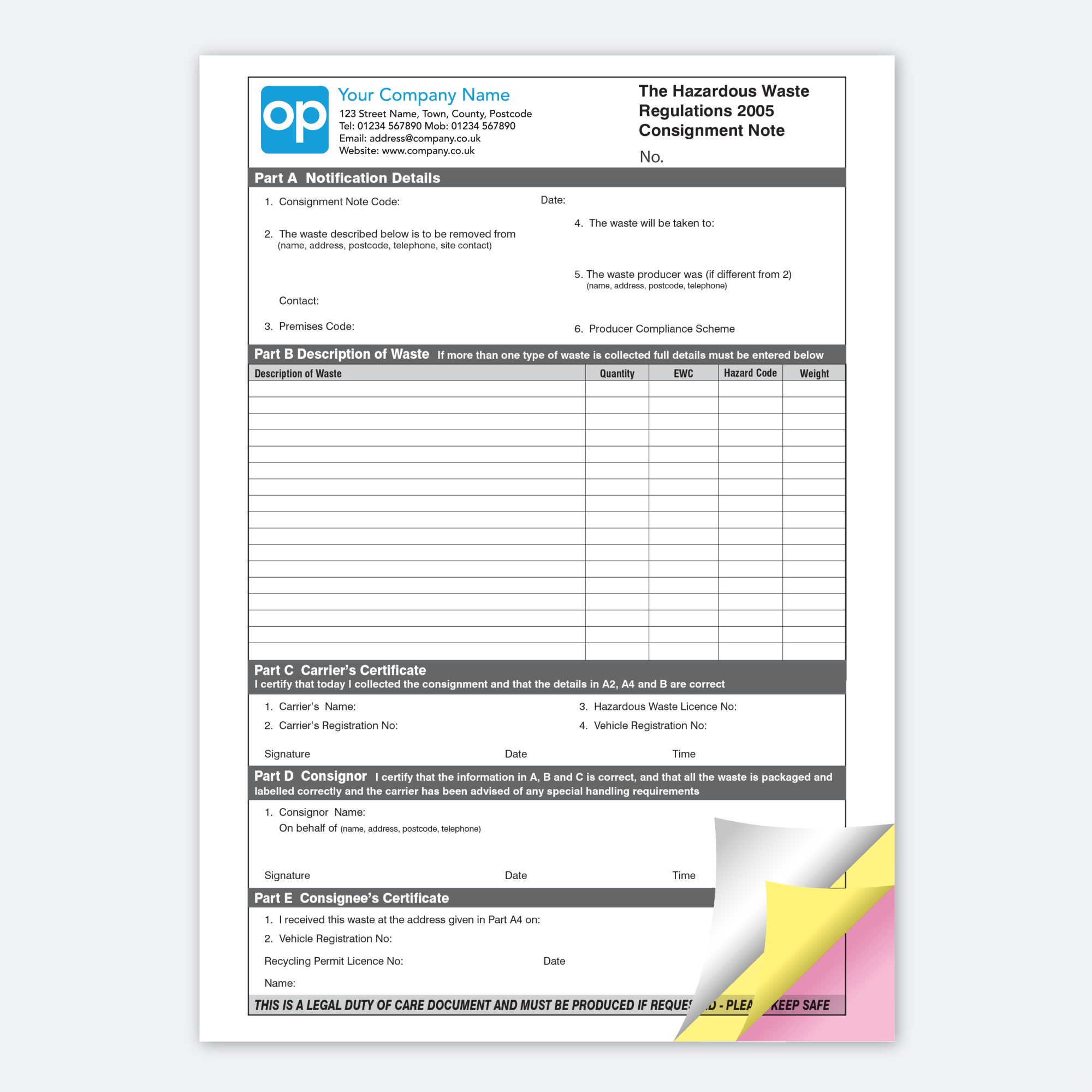 Hazardous Waste Consignment Note Printing | Oceanprint