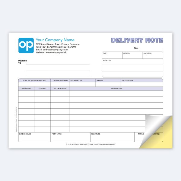 Personalised Delivery Note Books | Oceanprint