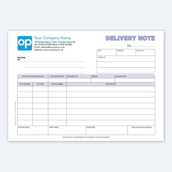 Personalised Delivery Note Books | Oceanprint