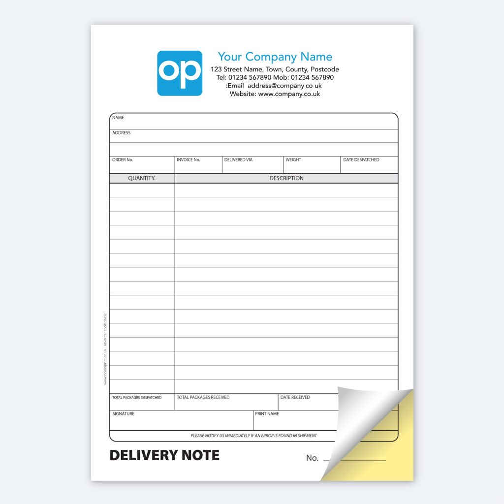 Personalised Delivery Note Books | Oceanprint