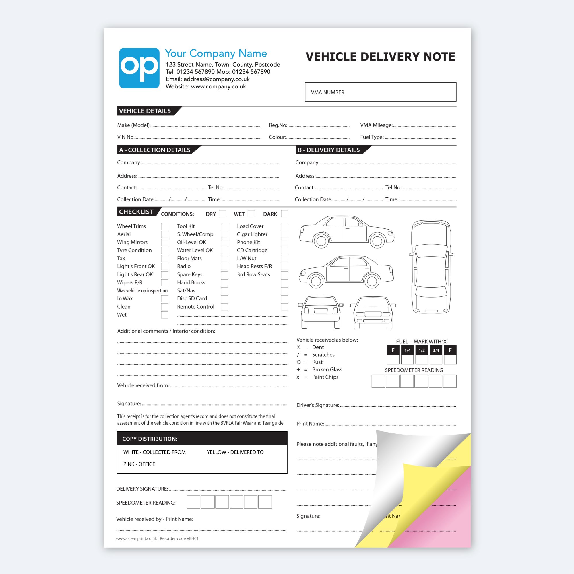 Vehicle Inspection Checklist and Delivery Note | Oceanprint