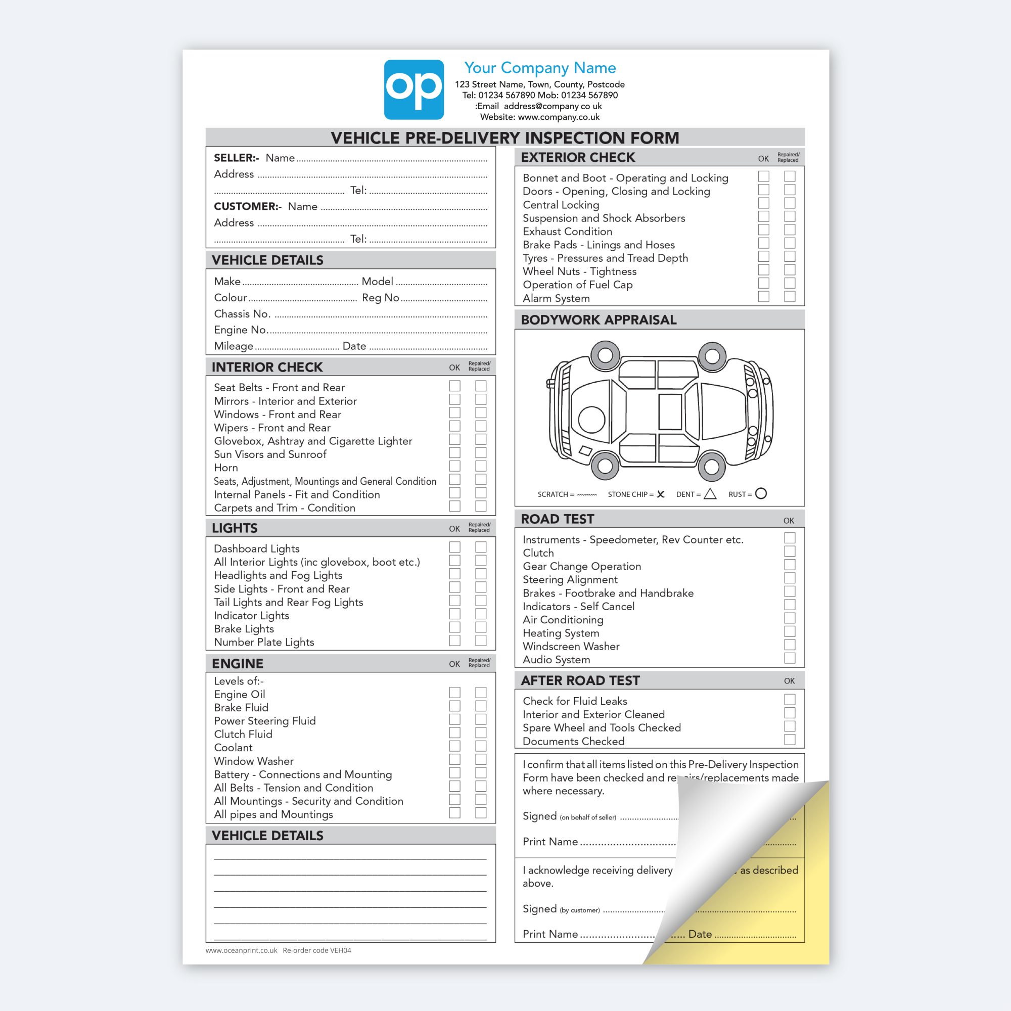 Vehicle Pre-Delivery Inspection Checklist | Oceanprint