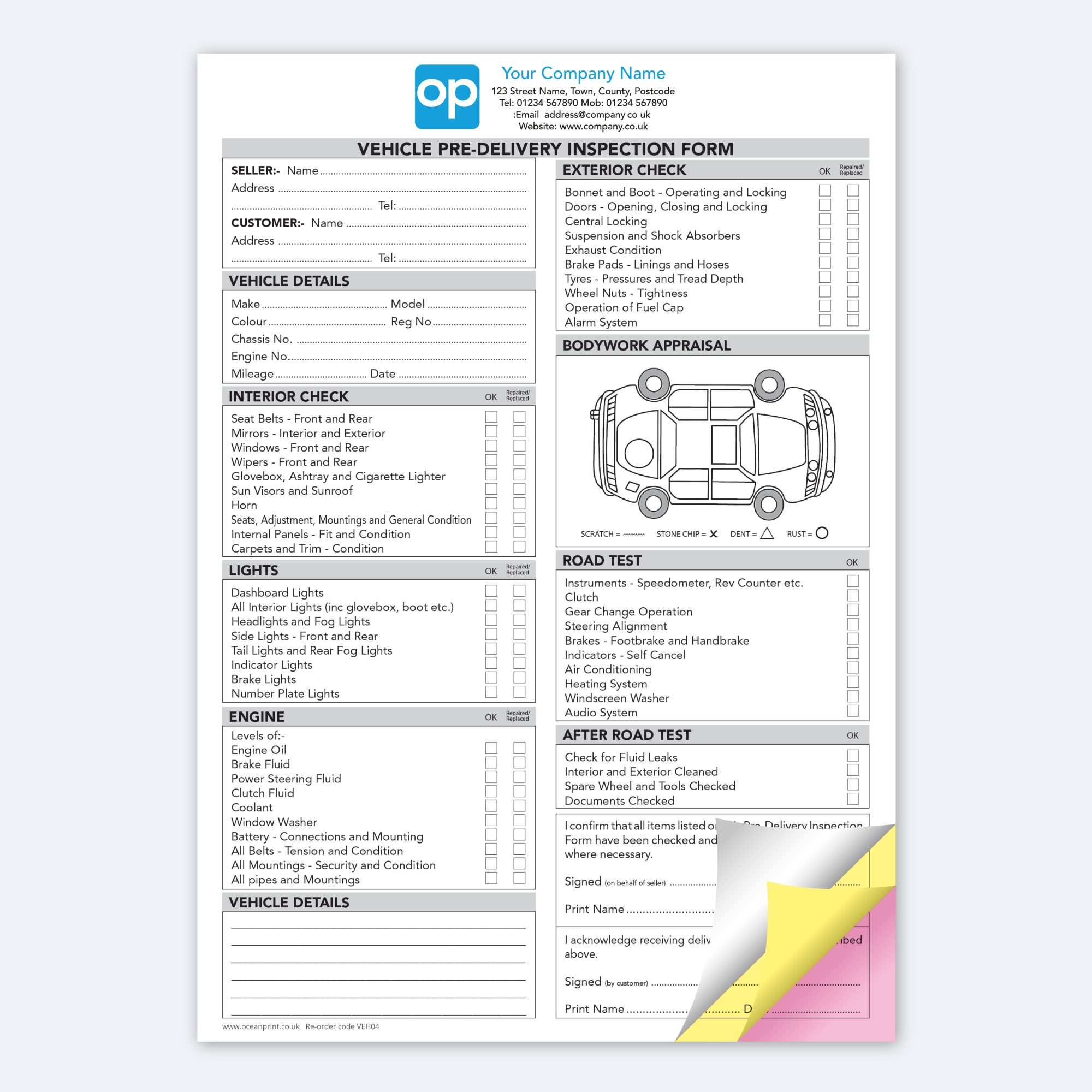 Vehicle Pre-Delivery Inspection Checklist | Oceanprint