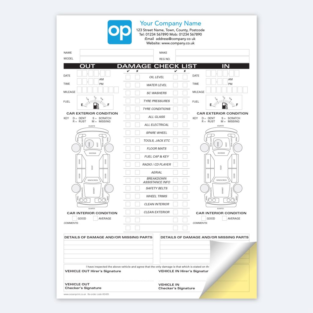 Online Design Car Damage Checklist Template | Oceanprint