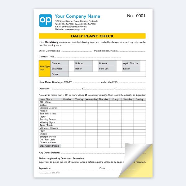 Daily Plant Inspection Checklist template | Oceanprint