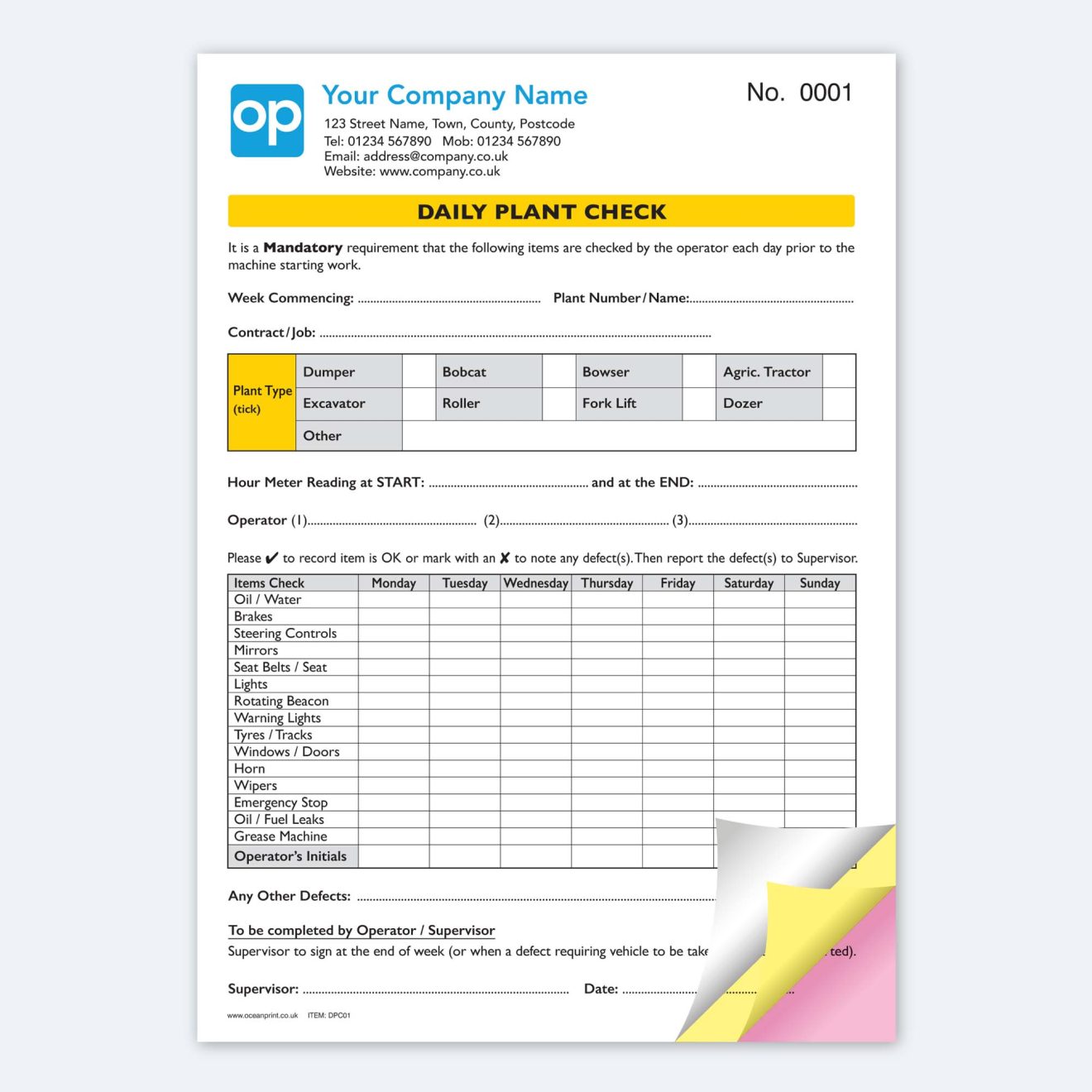 Daily Plant Inspection Checklist template | Oceanprint