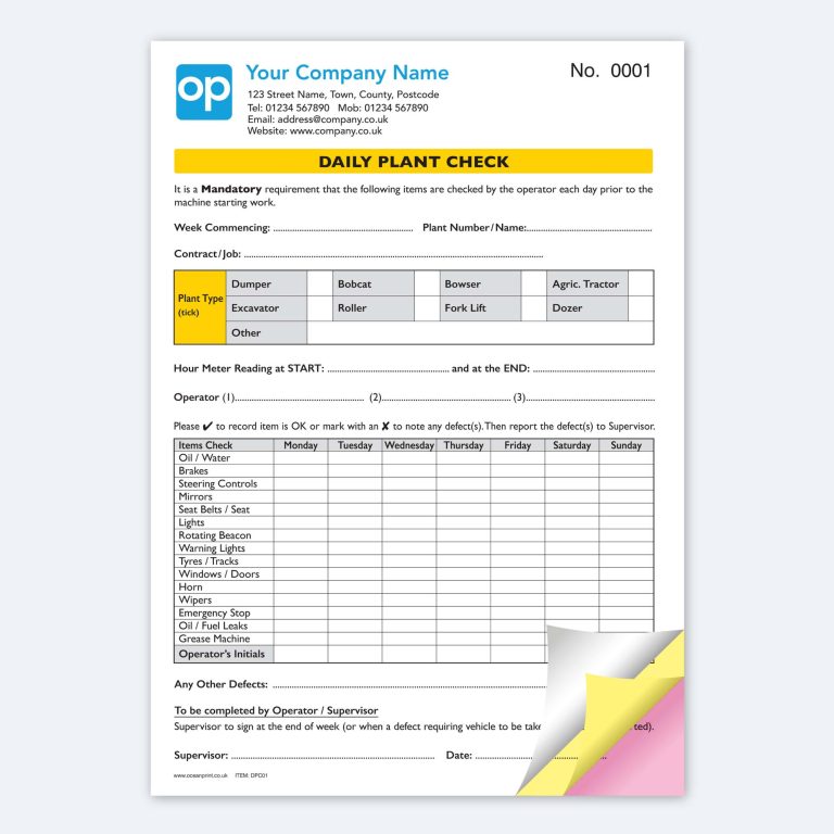 Daily Plant Inspection Checklist template | Oceanprint