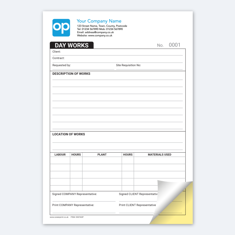 Personalise and Print Dayworks Sheet | Oceanprint