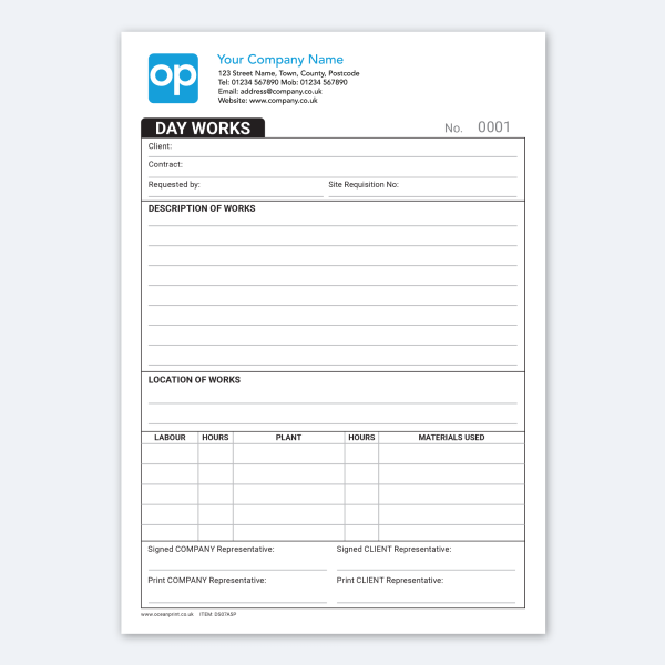 Personalise and Print Dayworks Sheet | Oceanprint