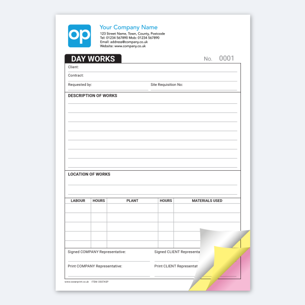 Personalise and Print Dayworks Sheet | Oceanprint