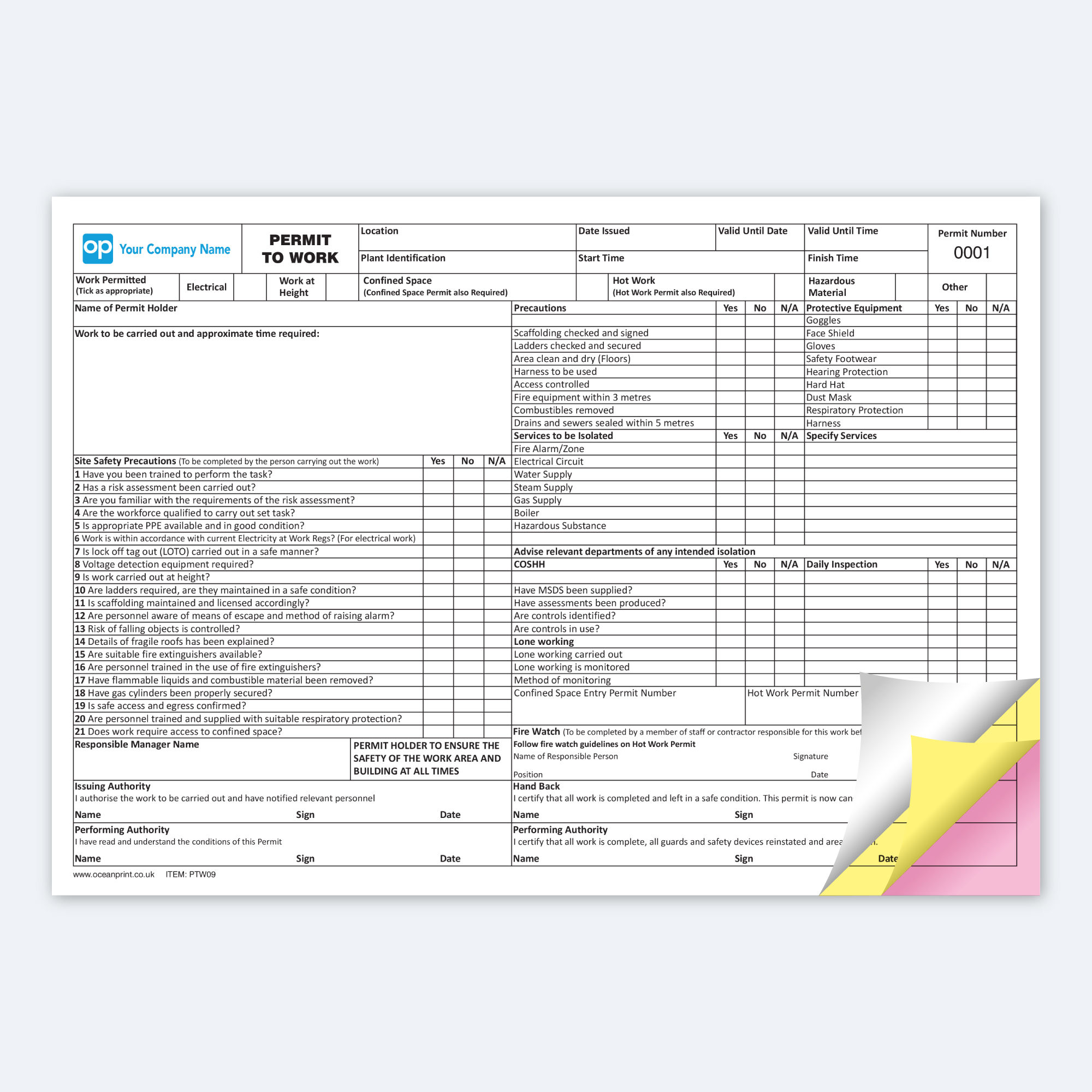Permit to Work with Checklist | Oceanprint