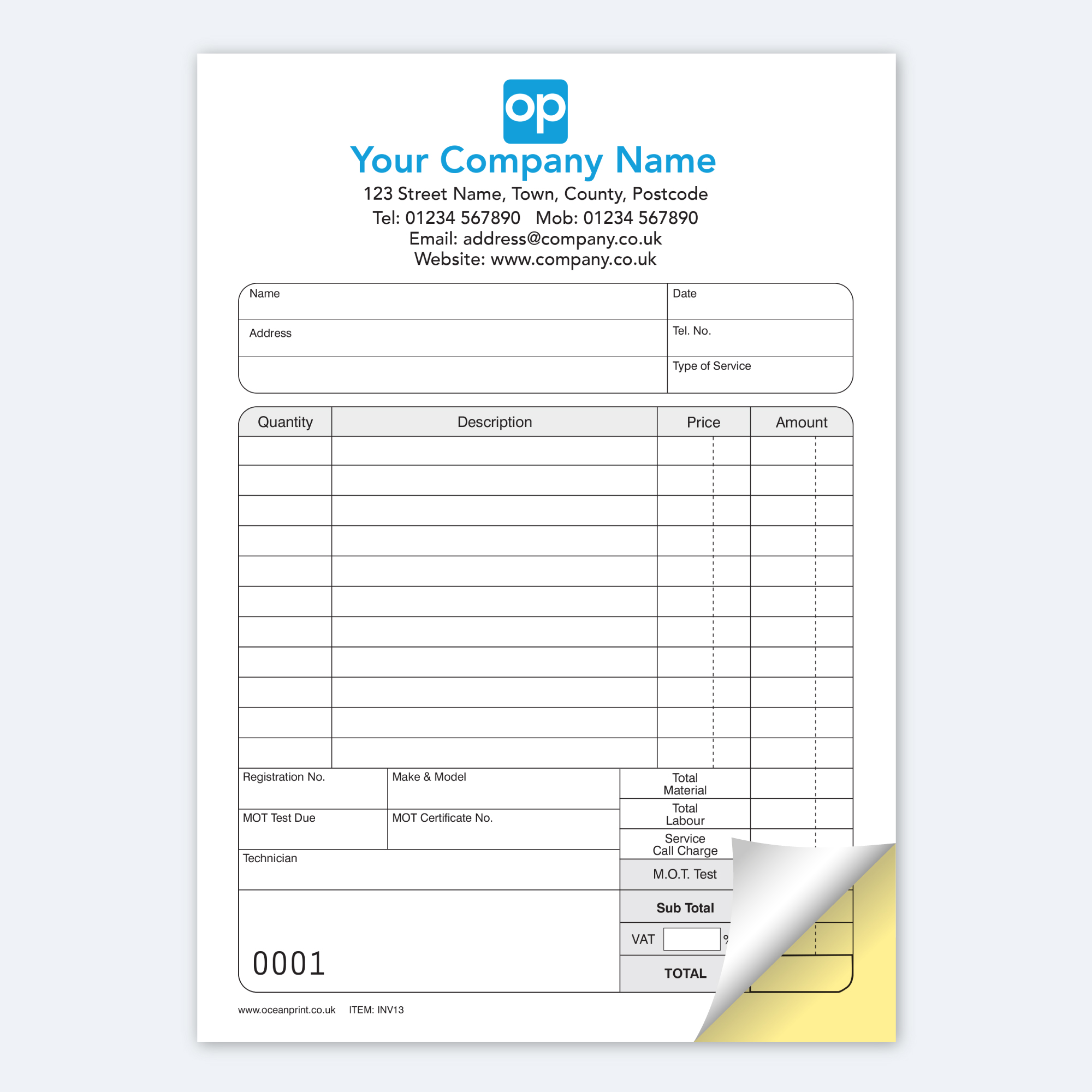 Mechanic Shop Invoice Pad Printing | Oceanprint